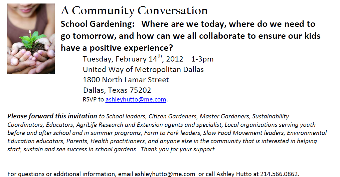 Invite: School Gardening Community – North Texas Vegetable Gardeners Blog